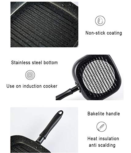 9in Aluminum Non-Stick Square Grill Pan Steak Fry Pans Multi-Function Snowflake Striped Frying Pan