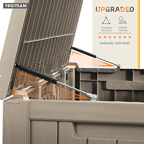 FRUITEAM 120 Gallon Outdoor Storage Box, Low Maintenance, Lockable Resin Deck Box for Patio Furniture Cushions, Pillows, Pool Noodles, Garden Tools