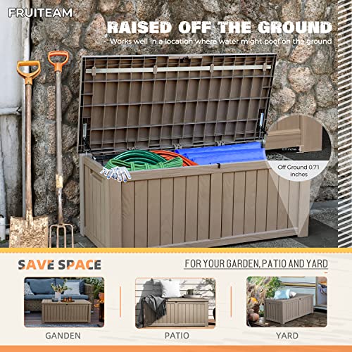 FRUITEAM 120 Gallon Outdoor Storage Box, Low Maintenance, Lockable Resin Deck Box for Patio Furniture Cushions, Pillows, Pool Noodles, Garden Tools