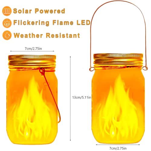 Solar Mason Jar Flame Lantern Lights ,4 Pack LED Flickering Flame Effect Light,Solar Lanterns for Outdoor Patio Party Garden Wedding Christmas Decor Lights(Mason Jars/Handles Included)