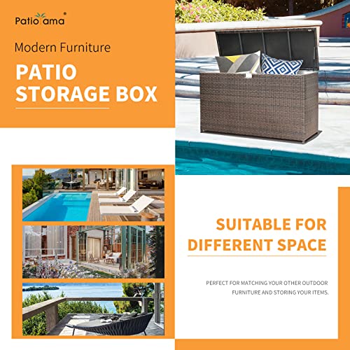Patiorama Outdoor Wicker Storage Box, Garden Deck Bin with Aluminum Frame, Patio Cushion Storage, Brown Wicker Rattan Pool Storage Box, Water-Resistant Liner, 120 Gallon