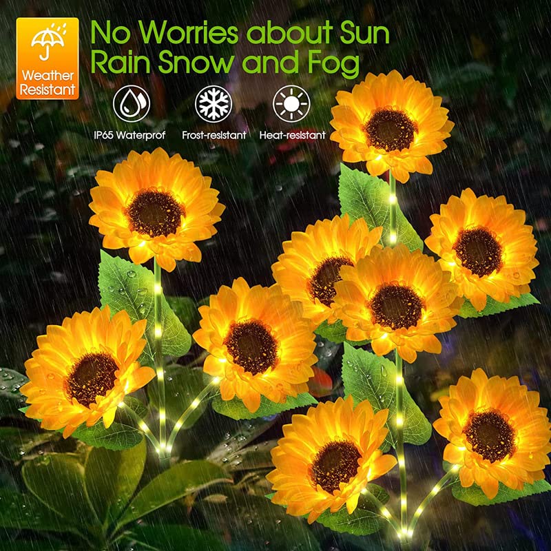 Instatrend 2 Pack Solar Sunflower Flower Lights Outdoor Garden Decorations with 6 Sunflower Waterproof Solar Flowers Stake Lights