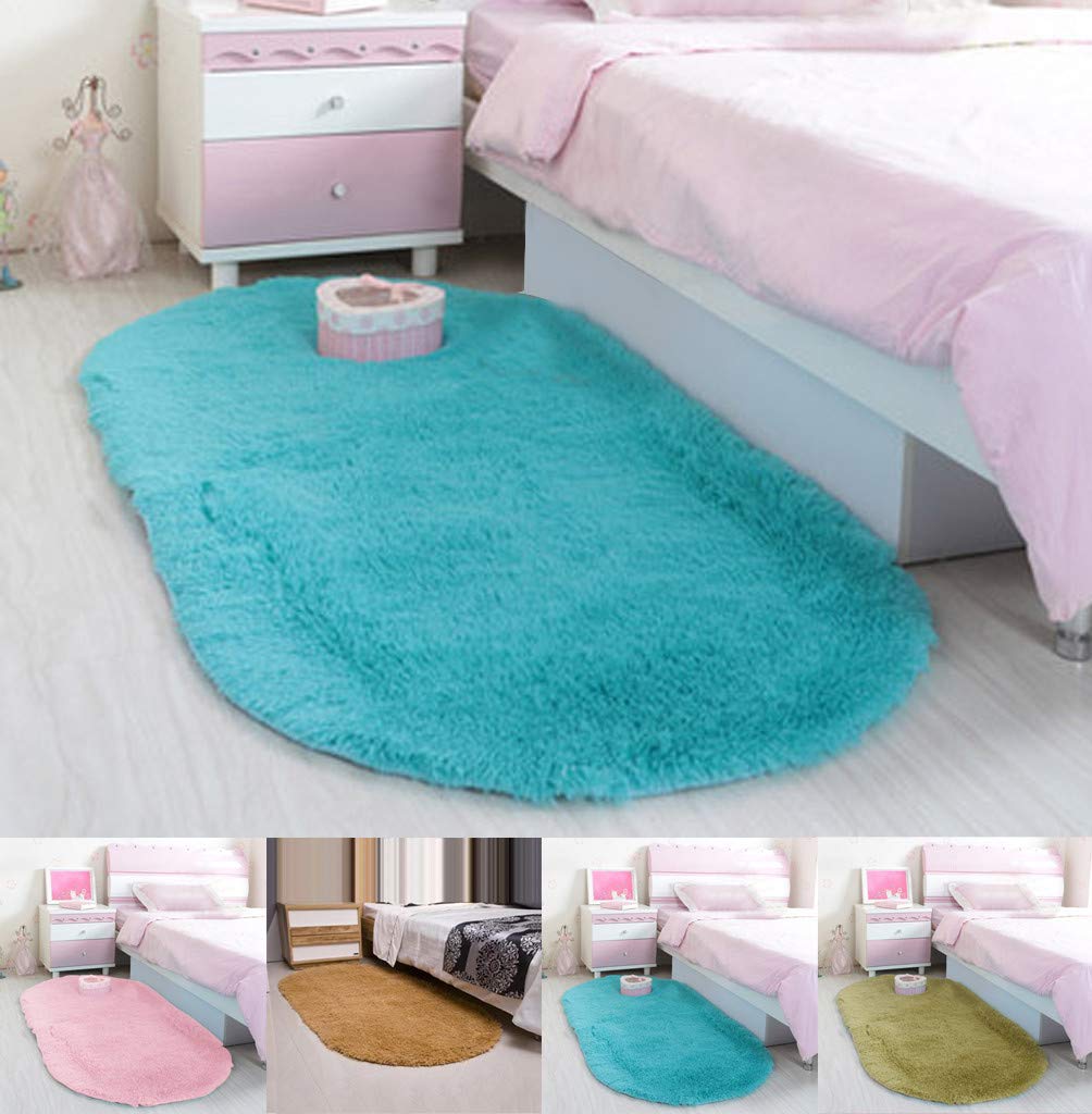 Scceatti Pink 24x16In Oval Area Rug, Soft Shaggy Washable Polyester Bathroom Rug for Living Room Decor, Non-Slip Memory Foam Bath Mat with Fade Resistant Absorbent Non Skid Property