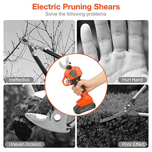 OUPINLH Electric Pruning Shears with 2 Pcs 21V Compact Battery 2000mAh 1.2 Inch(30mm) Cutting Diameter Cordless Battery Powered Pruner for Garden Branch 6-8 Working Hours