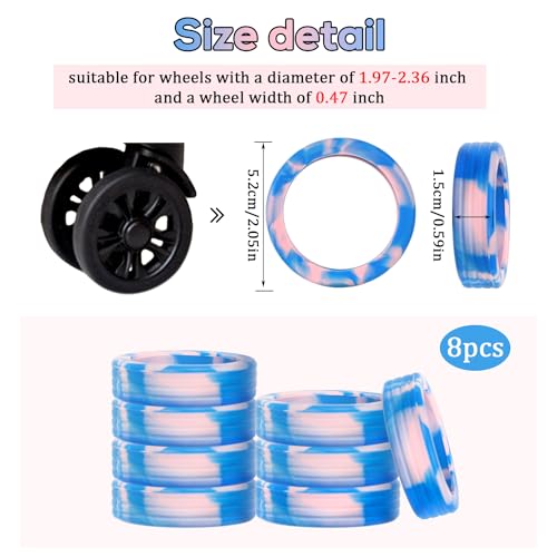 lasuroa 8pcs Luggage Wheel Covers, Portable Silicone Luggage Wheel Protector Covers Noise-Proof Luggage Spinner Wheel Covers for Most 8 Caster Luggage, Blue + Pink