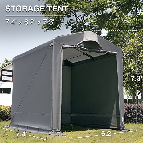 EVER ADVANCED 7.4 x 6.2 Outdoor Storage Tent with Vents Carport Canopy with Waterproof Cover Temporary Shelter for Bike, Motorcycle, Grey