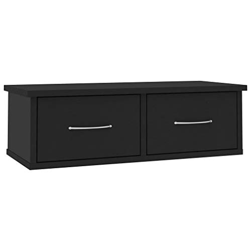 Youuihom Floating Shelf Wall Mount, Storage Shelf for Bedroom, Living Room, Bathroom, Kitchen, Office,Wall-Mounted Drawer Shelf Black 23.6"x10.2"x7.2" Chipboard