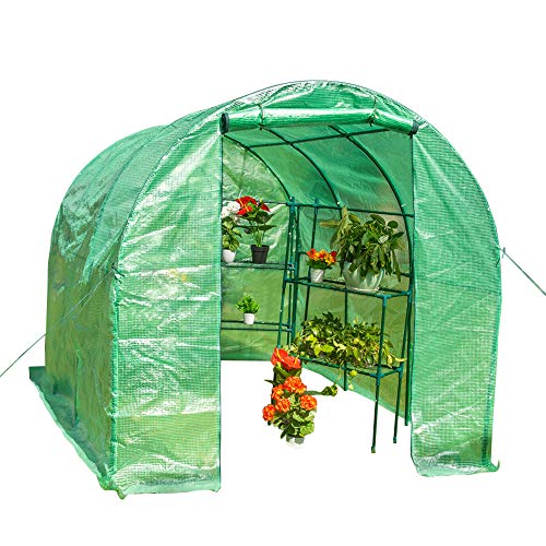 Sundale Outdoor Greenhouse Large Gardening Walk in Green House, with Waterproof PE Cover and Zipper Door, Plant Green House, 116.5" x 77.2" x 74.8"