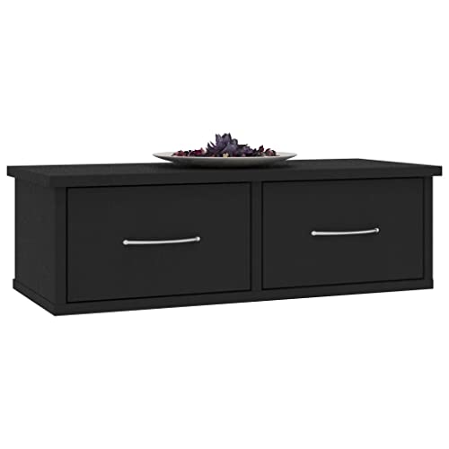 Youuihom Floating Shelf Wall Mount, Storage Shelf for Bedroom, Living Room, Bathroom, Kitchen, Office,Wall-Mounted Drawer Shelf Black 23.6"x10.2"x7.2" Chipboard