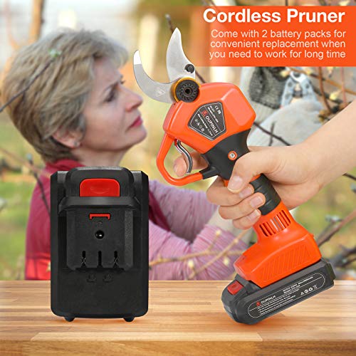 OUPINLH Electric Pruning Shears with 2 Pcs 21V Compact Battery 2000mAh 1.2 Inch(30mm) Cutting Diameter Cordless Battery Powered Pruner for Garden Branch 6-8 Working Hours
