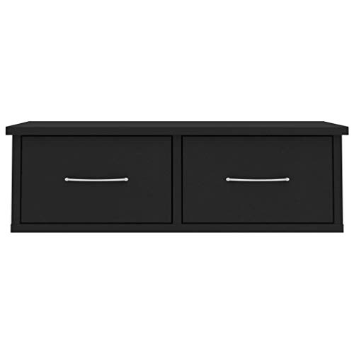 Youuihom Floating Shelf Wall Mount, Storage Shelf for Bedroom, Living Room, Bathroom, Kitchen, Office,Wall-Mounted Drawer Shelf Black 23.6"x10.2"x7.2" Chipboard