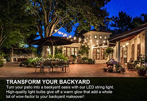 SUNTHIN Outdoor String Lights, 2 Pack 48ft Patio Lights Waterproof Hanging Lights with Bright 2W Dimmable Shatterproof LED Bulbs for Decor Outside, Backyard, Party,Porch,Bistro,Cafe Bar,Garden,Camping