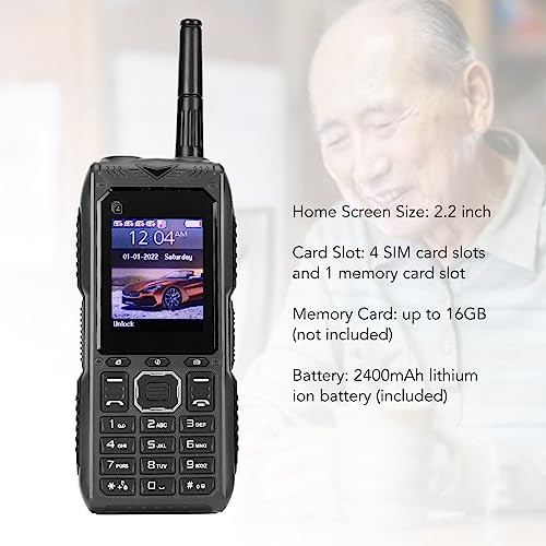 PUSOKEI Unlocked Phone, 2G Cell Phone Four Card Four Standby, Mobile Phone with Antenna, Easy to use, Ultra Long Standby, Big Button 2400mAh (Black)