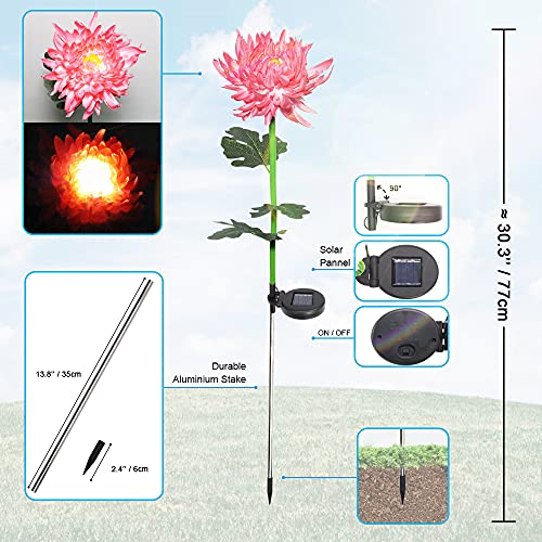 MIKK Solar Garden Stake Flower Lights, 2pack Outdoor Decorative Floral Lights, LED Artificial Waterproof Yard In-Ground Lights Lights for Garden Lawn Patio Backyard.(Pink Chrysanthemum)