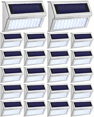 Treela 16 Pack Solar Step Lights Waterproof Stair Lights, Each One with 30 LED Lights, Outdoor Driveway Lights for Yard Fence Driveway Walkway Garden (Cold White Light)