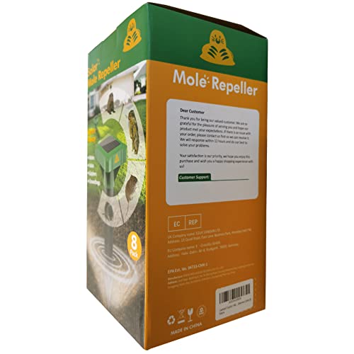 Careland Outdoor Mole Repellent Solar Powered Ultrasonic Gopher Repeller Stake Sonic Groundhog Deterrent Spike (8)