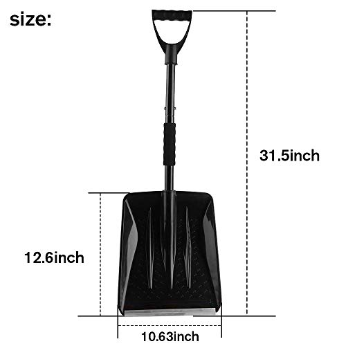 XIAOCAI Snow Shovel for Car, Large-Capacity Foldable Lightweight Aluminum Telescopic Portable Snow Shovel, Parent-Child Playing Snow, Shovel for Garden, Car, Camping with Extra Ice Scrape(Black)