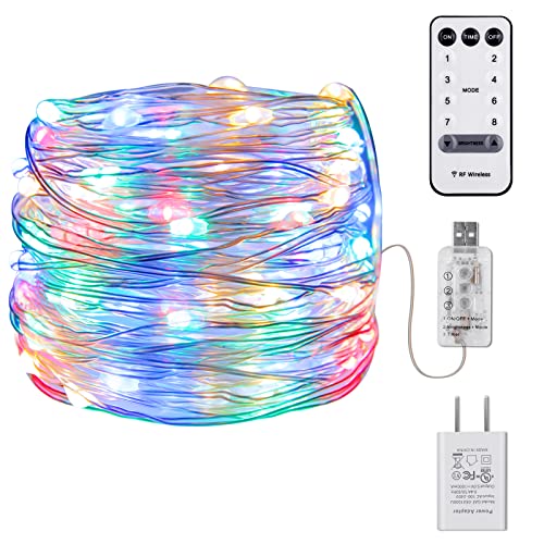 buways Fairy Lights Plug in, Multi-Colored USB 100LED Fairy String Lights，8 Modes 33ft Sliver Wire Light with Remote Control for Christmas Parties,Garden and Home Decoration Indoor Outdoor