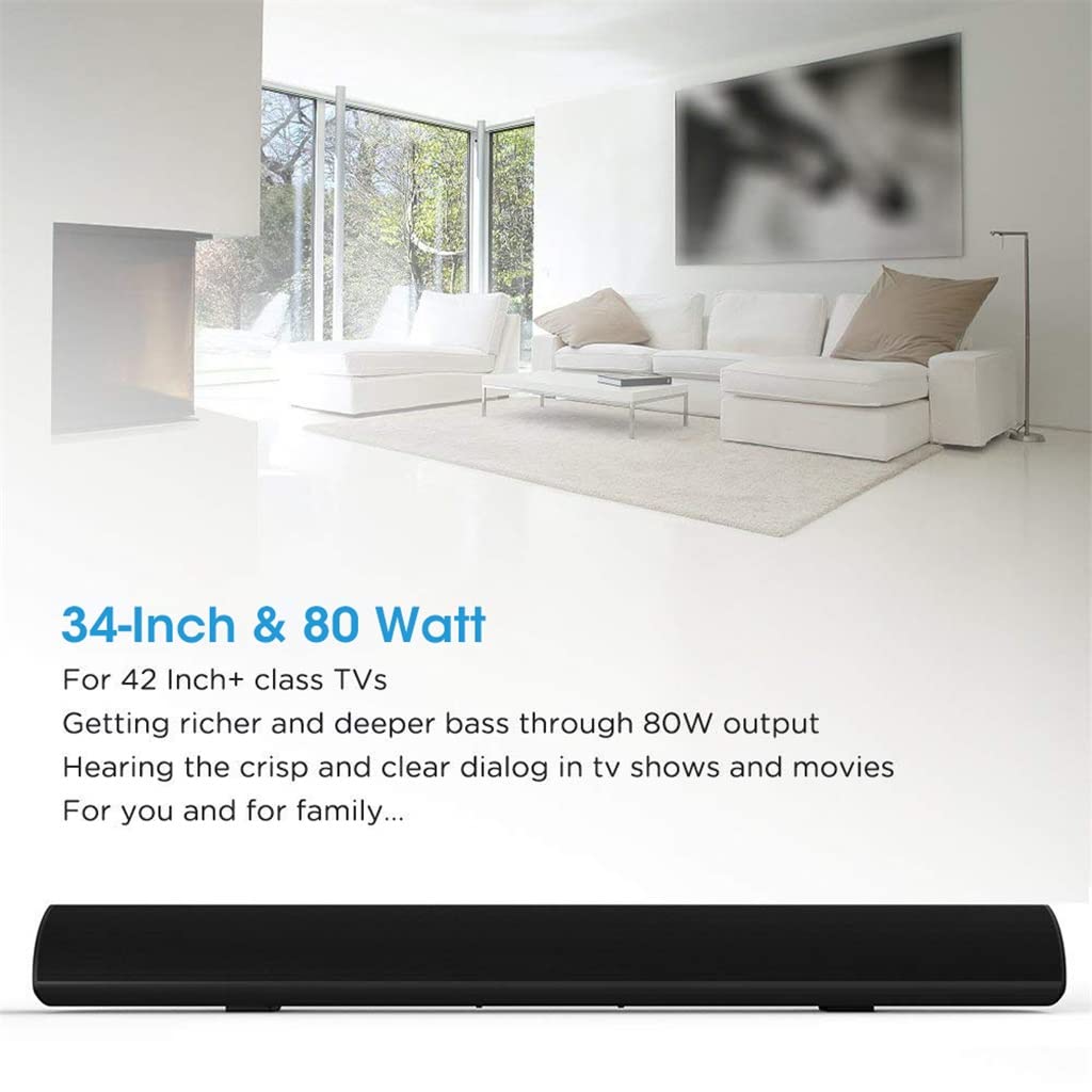 IRDFWH 80W TV SoundBar Speaker Home Theater System 3D Surround Sound Bar Subwoofer Audio Remote Control Wall Mountable
