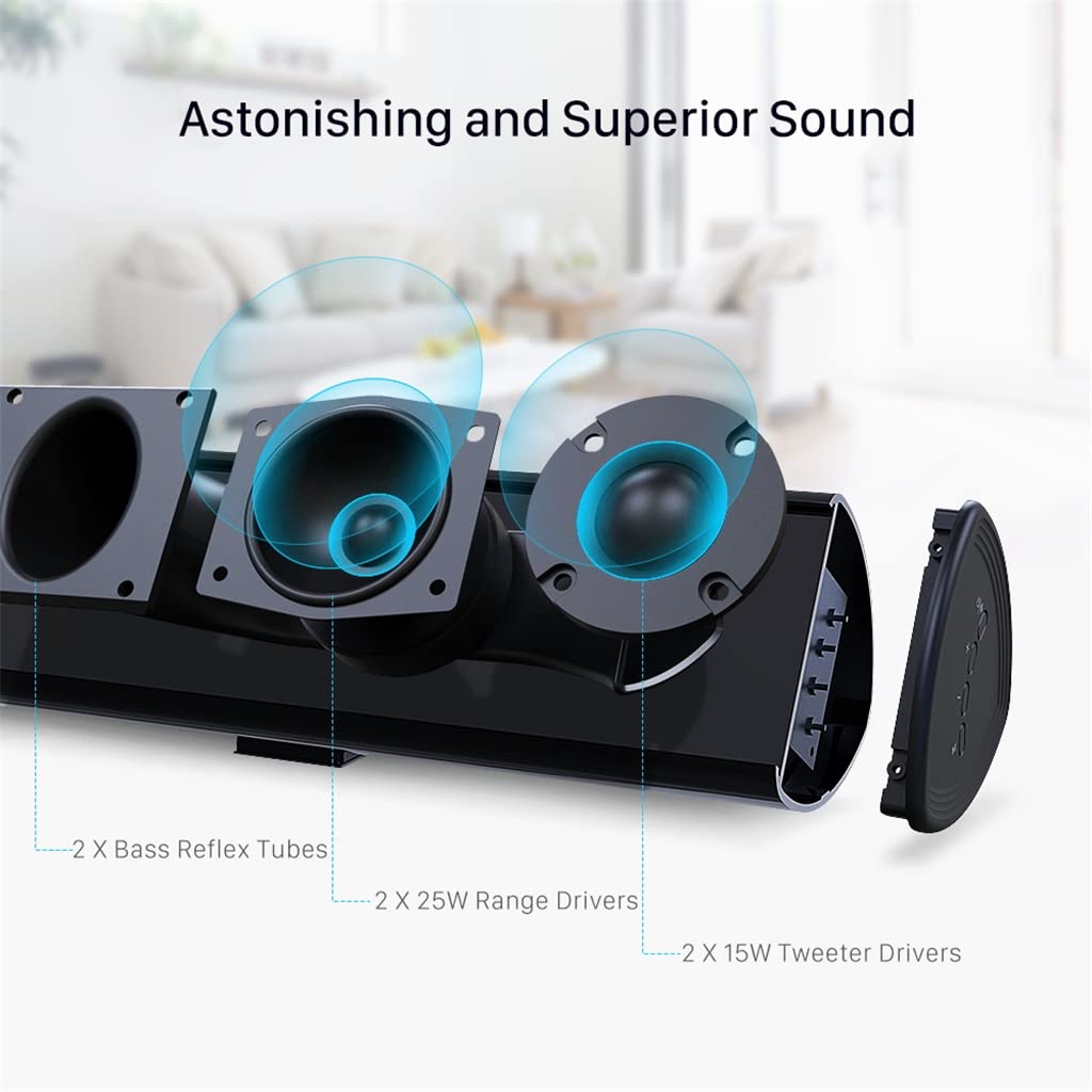 IRDFWH 80W TV SoundBar Speaker Home Theater System 3D Surround Sound Bar Subwoofer Audio Remote Control Wall Mountable