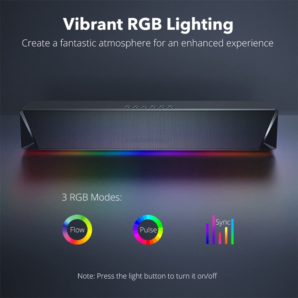 IRDFWH Sound Bar Gaming Speaker &Wired 14W Powerful Drivers Subwoofer RGB Light Soundbars for PC Phone