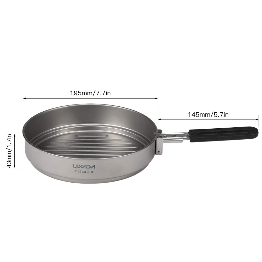 fangzi Frying pan, 1100ml Titanium Fry Pan Ultralight Grill Frying Pan with Folding Handle for Outdoor Cooking Camping Hiking Backpacking