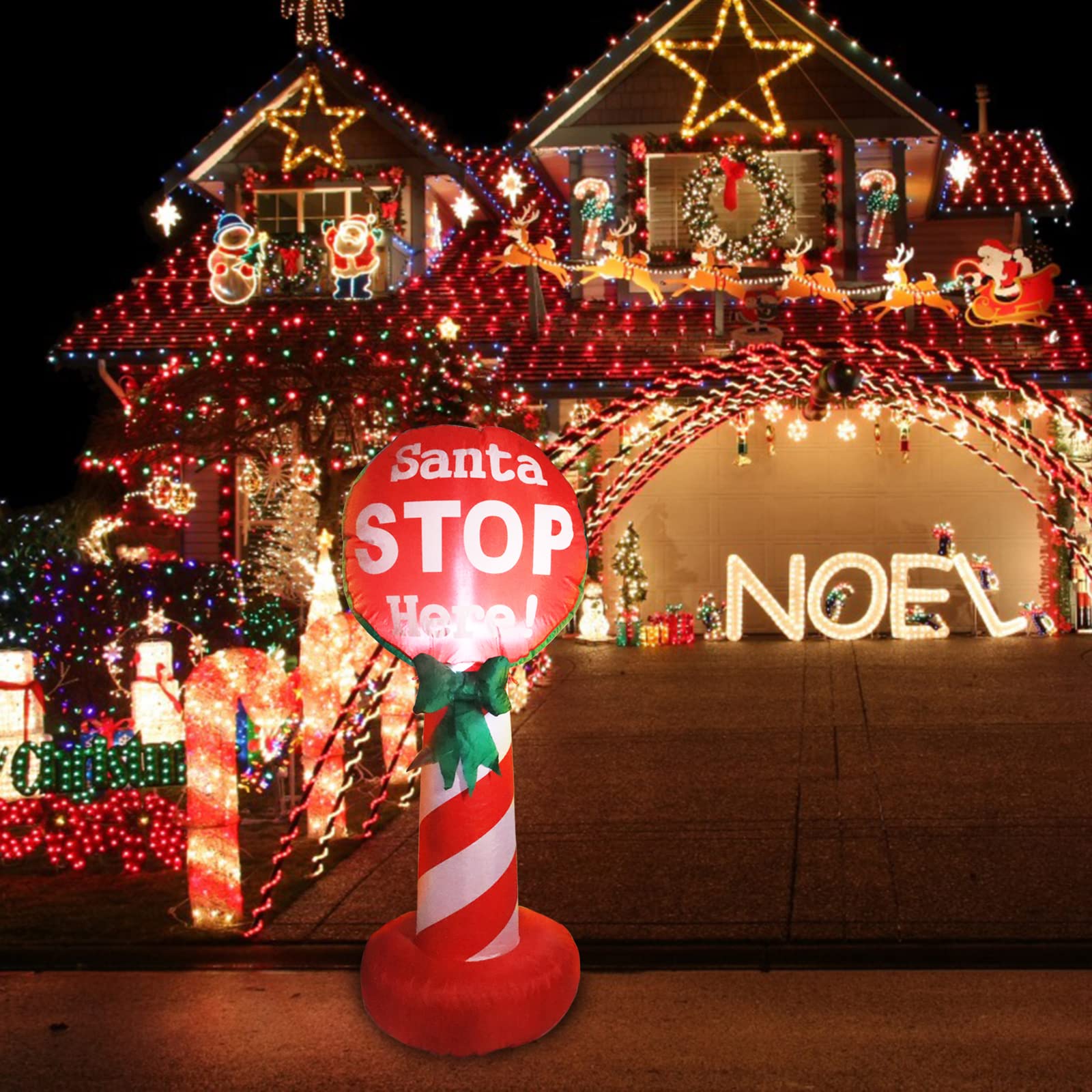 Christmas Inflatable Decorations Christmas Inflatable Santa Stop Here Sign, 4.1 ft Blower LED Light Holiday Merry Christmas Yard Décor for Outdoor Indoor Home Garden Yard Lawn Decorations