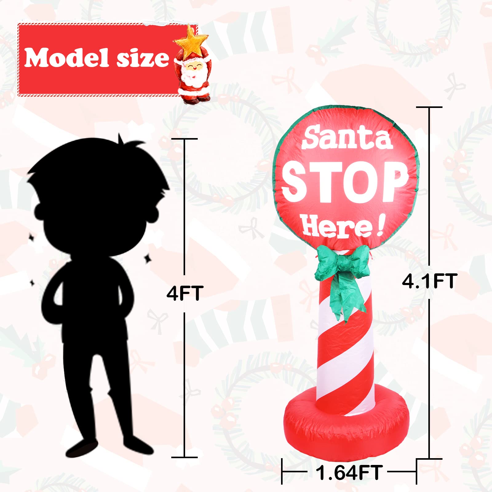 Christmas Inflatable Decorations Christmas Inflatable Santa Stop Here Sign, 4.1 ft Blower LED Light Holiday Merry Christmas Yard Décor for Outdoor Indoor Home Garden Yard Lawn Decorations