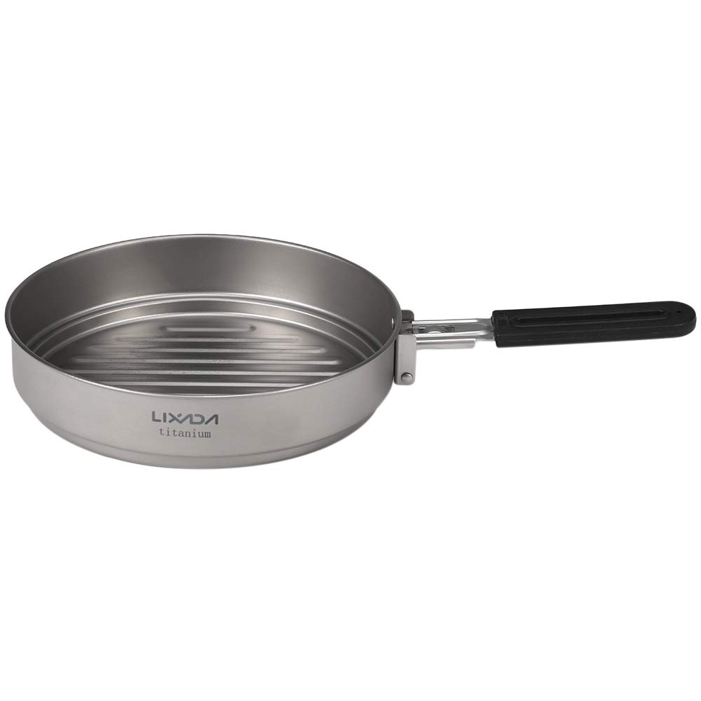 fangzi Frying pan, 1100ml Titanium Fry Pan Ultralight Grill Frying Pan with Folding Handle for Outdoor Cooking Camping Hiking Backpacking