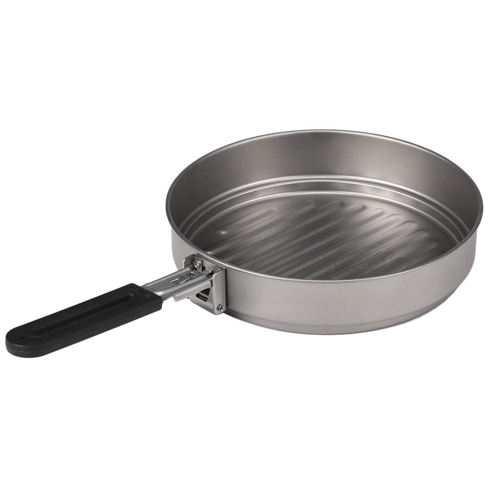fangzi Frying pan, 1100ml Titanium Fry Pan Ultralight Grill Frying Pan with Folding Handle for Outdoor Cooking Camping Hiking Backpacking