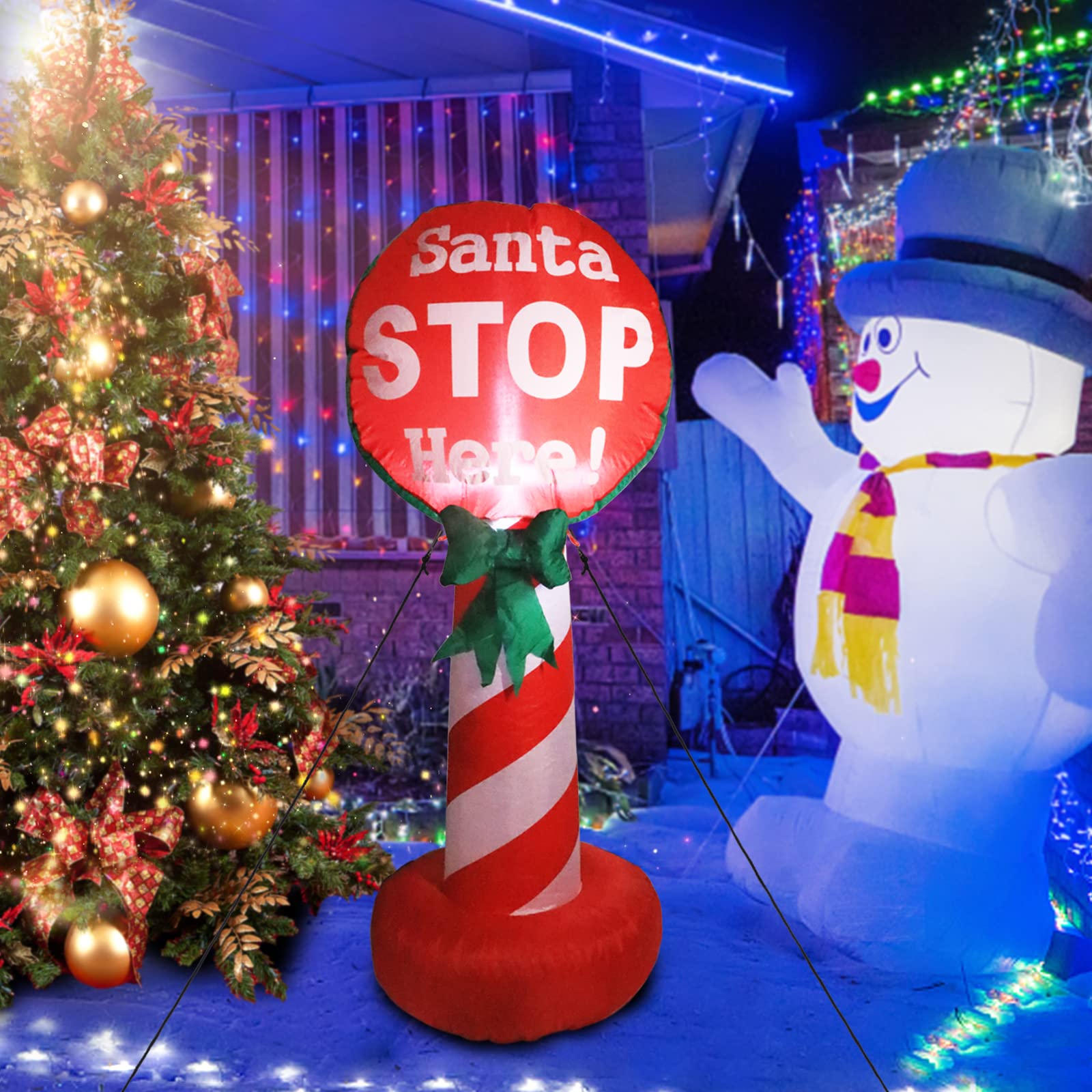 Christmas Inflatable Decorations Christmas Inflatable Santa Stop Here Sign, 4.1 ft Blower LED Light Holiday Merry Christmas Yard Décor for Outdoor Indoor Home Garden Yard Lawn Decorations