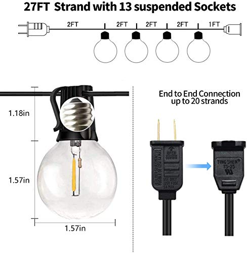 SUNTHIN Globe Outdoor String Lights, 27FT Patio Lights with 14 G40 Shatterproof LED Bulbs(1 Spare), Waterproof Hanging Lights String for Outside Backyard, Porch, Deck, Party, Garden