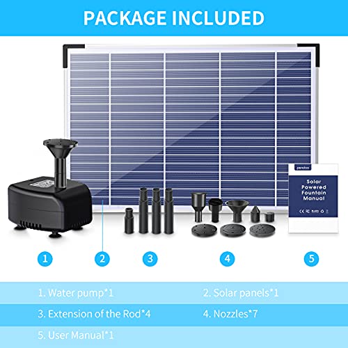 Solar Water Fountain Outdoor, 12 Watt Solar Fountain Pump Kit, Solar Water Pump Kit Adjustable with 7 Water Styles for Garden Fish Pond Pool Hydroponics Bird Bath