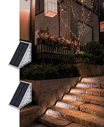 ZONGXFF LED Solar Stair Light, Outdoor Step Light, Solar Step Light Outdoor Waterproof, Wiring-Free, Automatic on/Off, Warm White 2-Piece Light All Night for Garden Driveway
