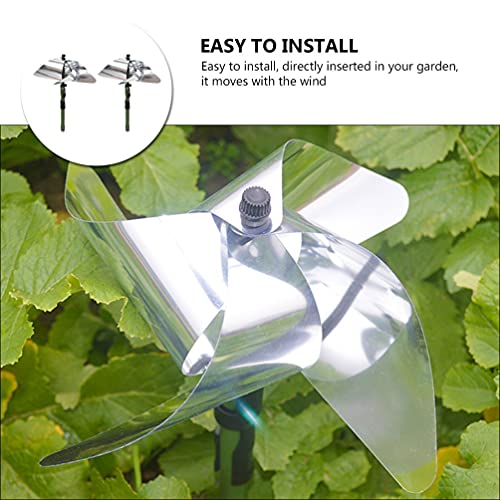 generic 2pcs Reflective Pinwheels with Stakes Bird Blinder Deterrent Windmill Scare Birds Device Away Sparkly Pin Wheel for Garden Outdoor Yard Decoration