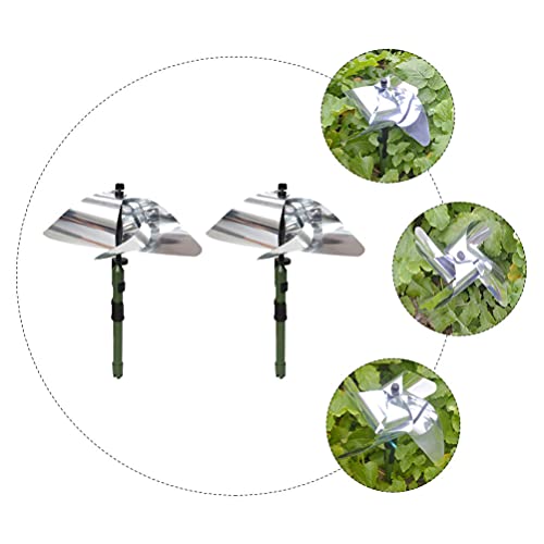 generic 2pcs Reflective Pinwheels with Stakes Bird Blinder Deterrent Windmill Scare Birds Device Away Sparkly Pin Wheel for Garden Outdoor Yard Decoration