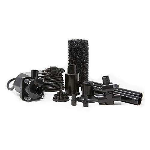 Beckett Corporation FR400 500 GPH Submersible Kit with Prefilter and Nozzles-Pump for Indoor and Outdoor Ponds, Fountains, Water Gardens, Fish Aquariums, and Waterfalls, Black