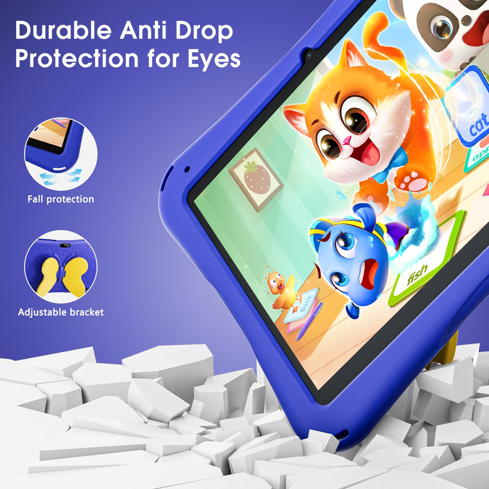 SGIN 10 Inch Tablet for Kids, Android 12 Kids Tablet with Kids Case, 2GB RAM 64GB ROM, 5000mAh, 1280 * 800 Display, Dual Camera, WiFi, Educational Games, Yellow Butterfly Handle