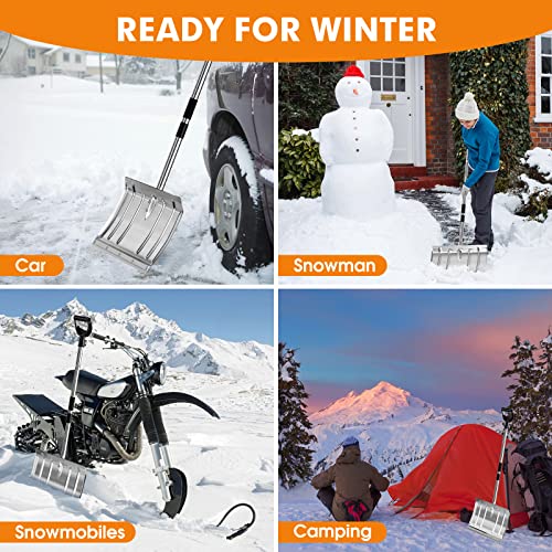 Snow Shovel for Driveway, 46 inches Aluminum Snow Pusher Shovel with D-Grip Handle Heavy Duty Metal Snow Shovels for Car Home Garage Garden