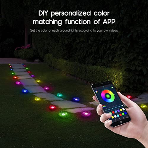 SmartCoolous Outdoor Ground Lights Multicolor RGBIC Pathway Lights IP67 Waterproof Garden Lawn Lights 16PCS Bluetooth App Control Pathway Lights with Multiple Scene Modes(Line Length 14 metros)