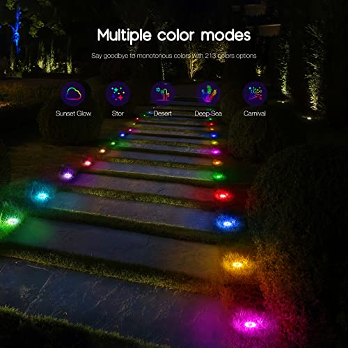 SmartCoolous Outdoor Ground Lights Multicolor RGBIC Pathway Lights IP67 Waterproof Garden Lawn Lights 16PCS Bluetooth App Control Pathway Lights with Multiple Scene Modes(Line Length 14 metros)