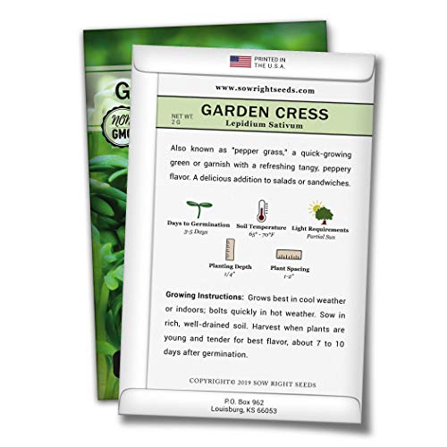 Sow Right Seeds - Cress Seed for Planting - All Non-GMO Heirloom Cress Seeds with Full Instructions for Easy Planting and Growing Your Kitchen Herb Garden, Indoor or Outdoor; Great Gift (2 Packets)