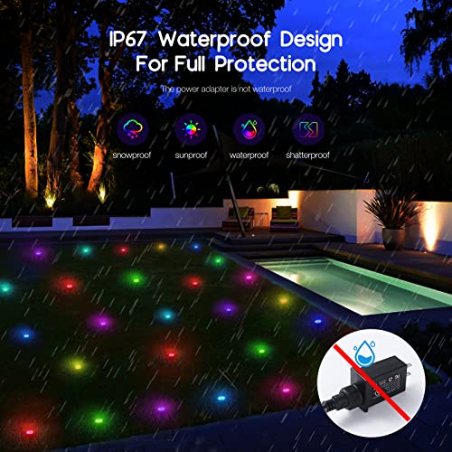 SmartCoolous Outdoor Ground Lights Multicolor RGBIC Pathway Lights IP67 Waterproof Garden Lawn Lights 16PCS Bluetooth App Control Pathway Lights with Multiple Scene Modes(Line Length 14 metros)