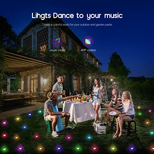 SmartCoolous Outdoor Ground Lights Multicolor RGBIC Pathway Lights IP67 Waterproof Garden Lawn Lights 16PCS Bluetooth App Control Pathway Lights with Multiple Scene Modes(Line Length 14 metros)