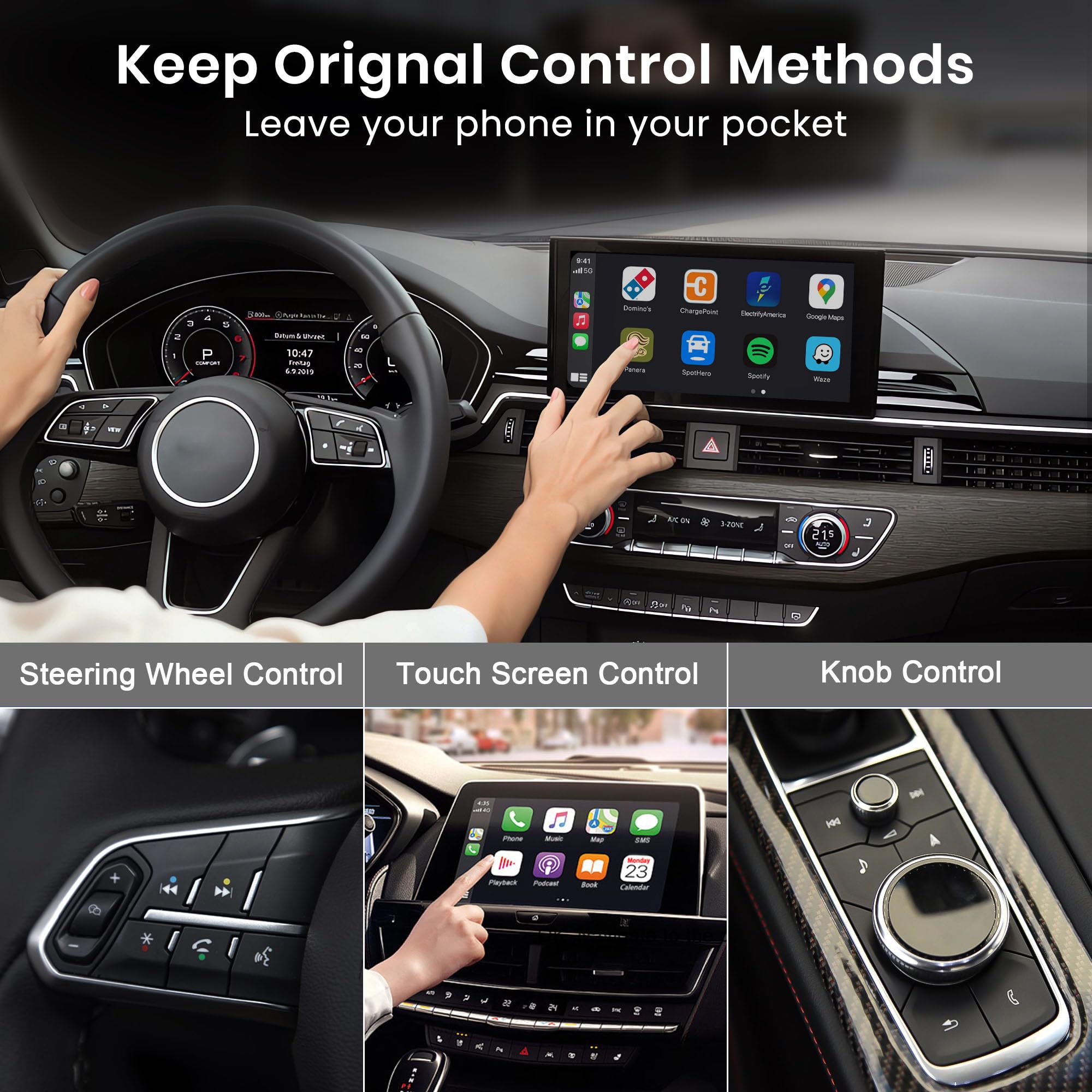 MMB Wireless CarPlay Adapter & Android Auto Wireless, Magic Box, Black, WiFi, HDMI, USB, Voice Control, YouTube, Netflix, World TV, Mirroring, 1080p, Apple, Google, Television, Smartphone