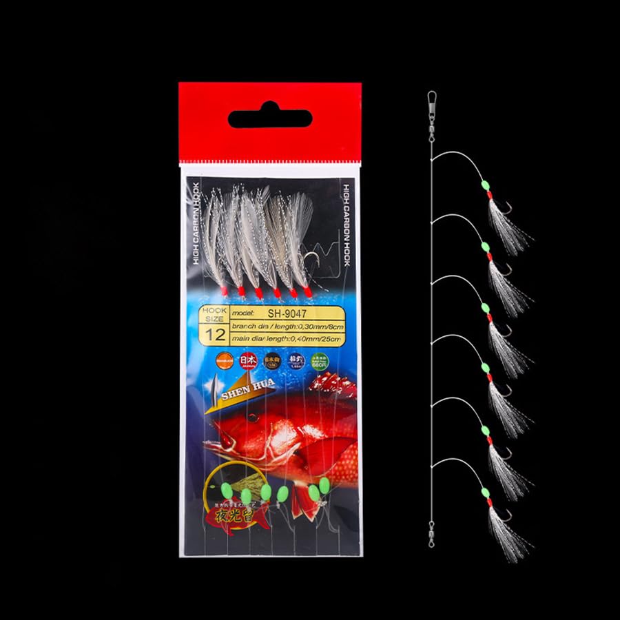 Fishing Rigs with Feathers Mackerel Feather Rigs 10Packs 60 Hooks Mackerel Feathers Sea Boat Beach Pier Lure Fishing Rigs 6 Hook Positions/Feather Rig 4 Colors Selection Pack (Yellow 15#,10Pack)