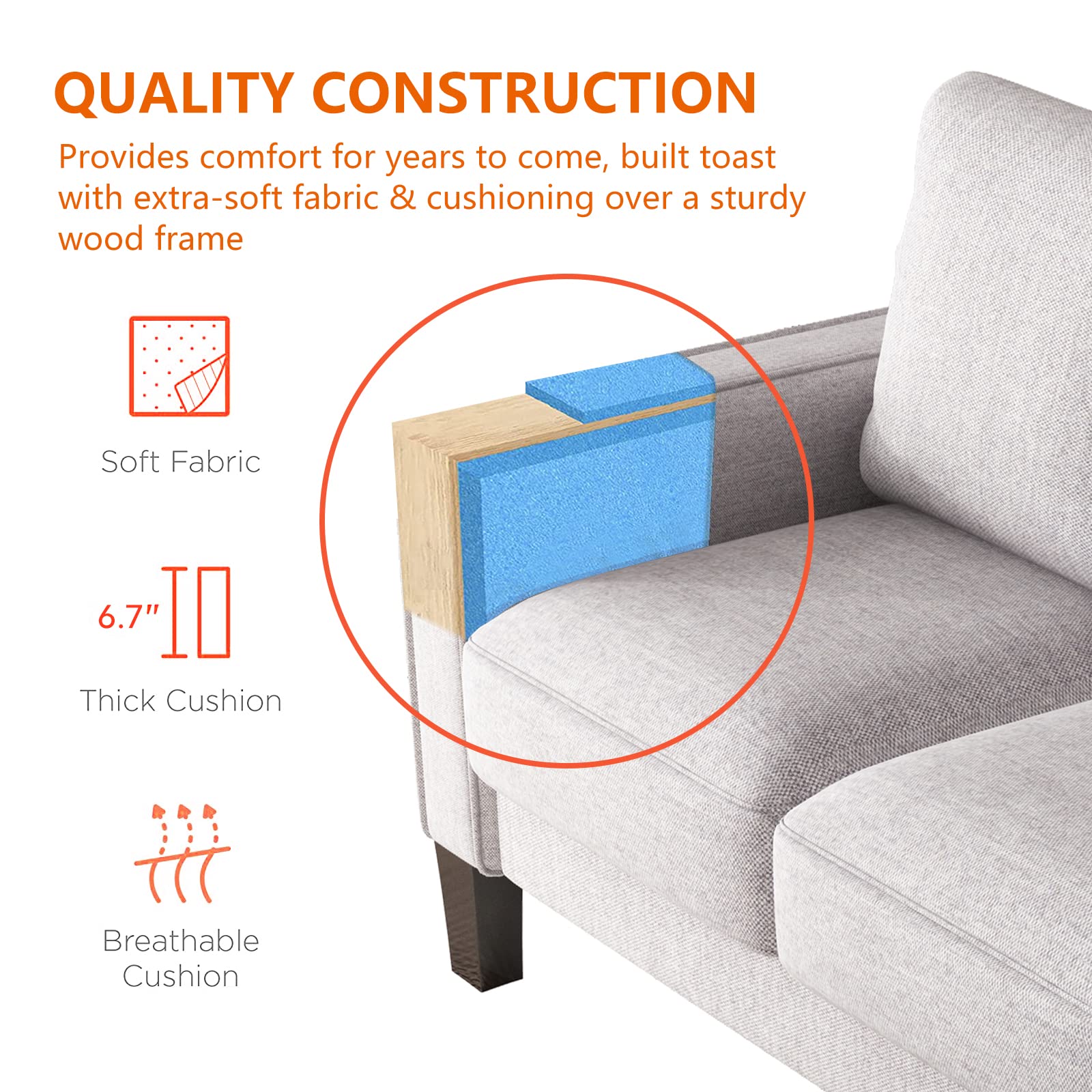 Tiokop Large, Three-seat Classic Chesterfield Settee Sofa Modern 3 Seater Couch Furniture Tufted Back for Living Room (Light Grey)