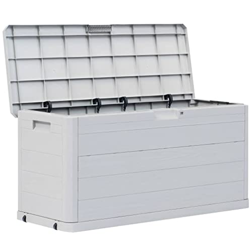 FIRBNUS Patio Storage Box 46.1"x17.7"x22" Gray Plastic Storage Chest Durable Materials Toolbox Both Indoor and Outdoor Use Garden Pool Box Storing Away Cushions Pillows Blankets Toys