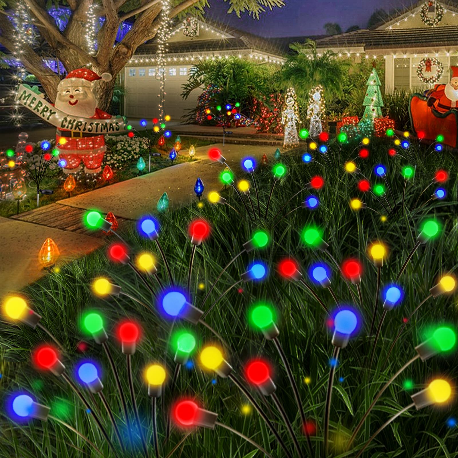 4-Pack Solar Garden Lights, New Upgraded Firefly Solar Lights Fairy Garden Decor (Sway by Wind), Waterproof Solar Outdoor Lights for Yard Patio Pathway Christmas Decorations (Multicolor)