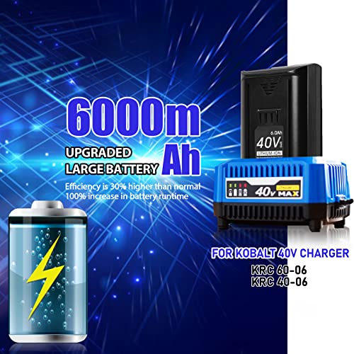 JIALIPOK 40V 6.0Ah Replacement for Kobalt 40V Battery Rechargeable Lithium Ion Cordless Power Tool Battery KB540C-06 KB245-06 KB240-06 Kb540-06